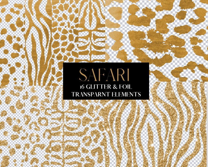 16 Gold Glitter and Foil Animal Print Pattern Overlays Tiger | Etsy