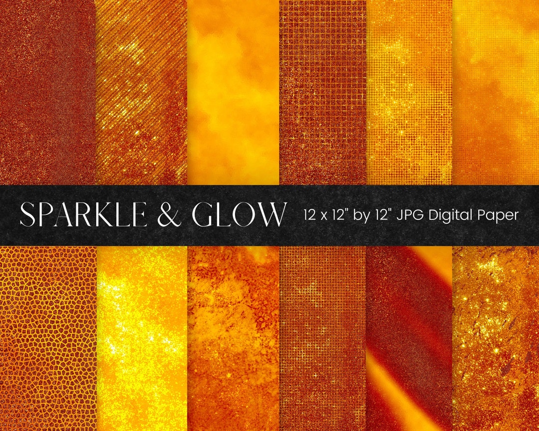 Orange Sparkling Digital Paper Packs, Glitter Pattern, Shimmer Textures ...