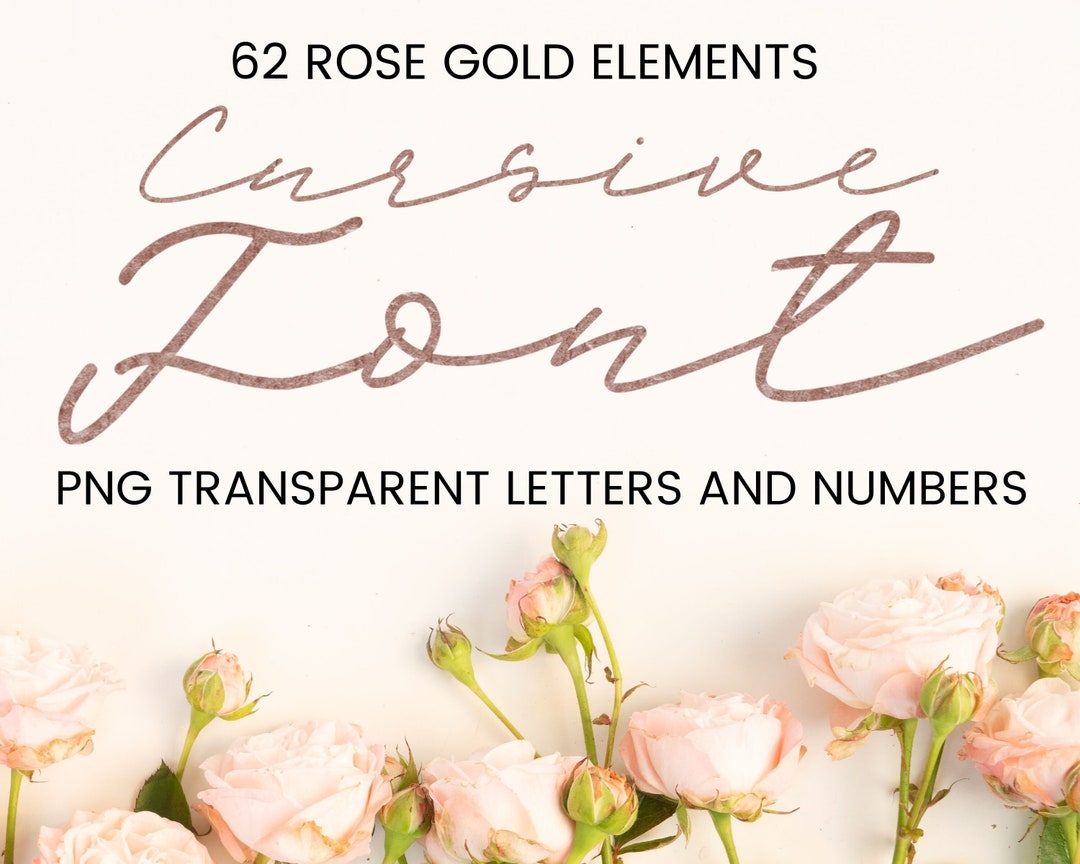 Rose Gold Calligraphy Font Cursive Letters ALPHABET Digital Clipart ...