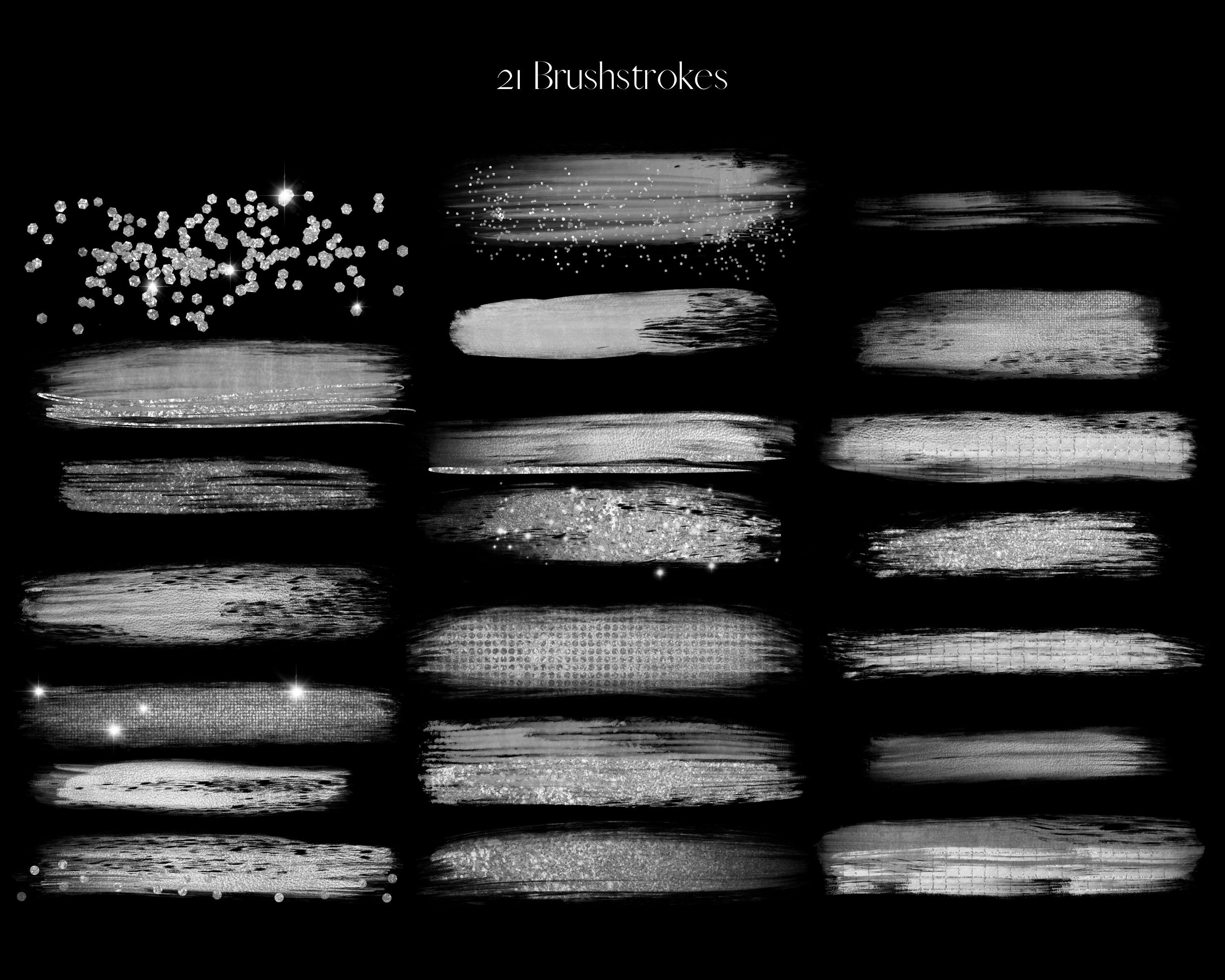 Sparkling Silver Glitter and Foil Brushstroke Clipart - Etsy