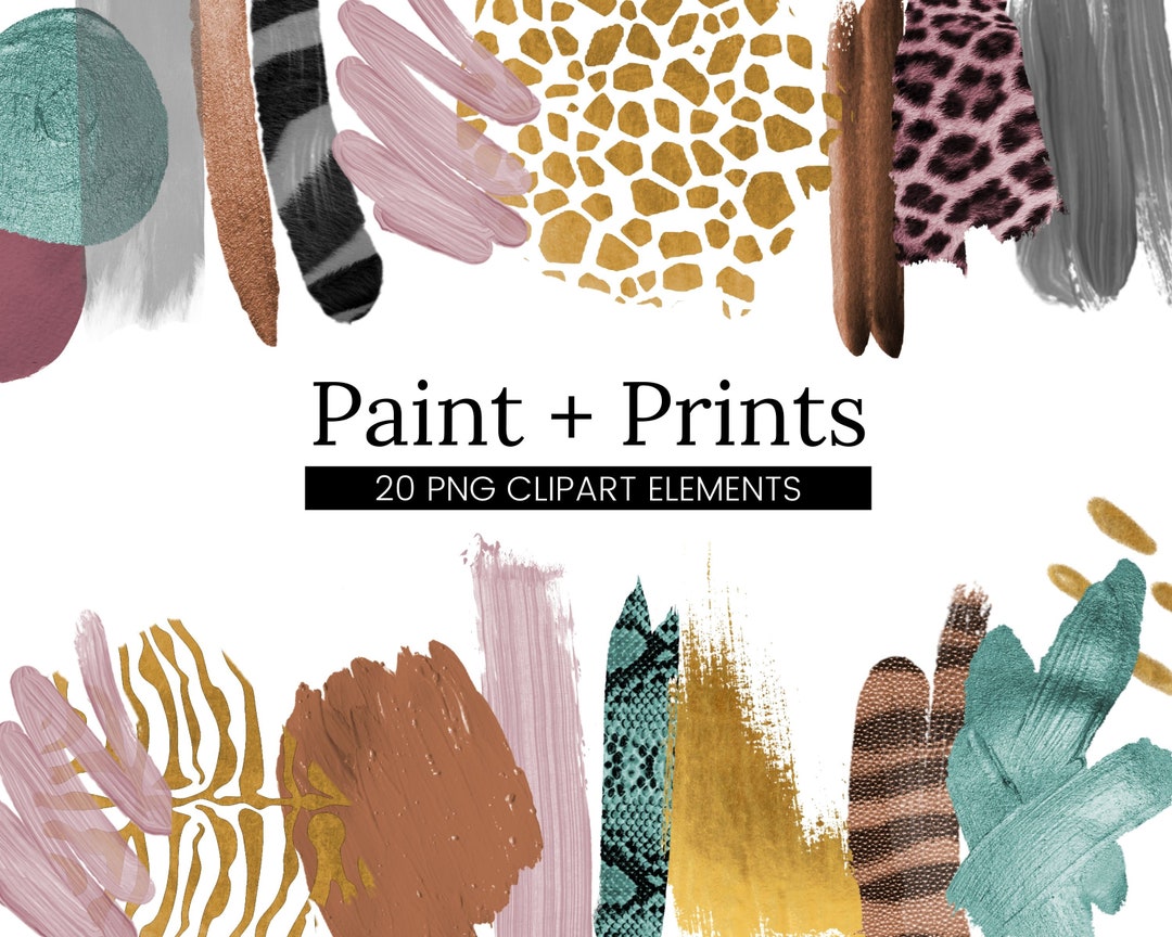 20 Safari Paint Brush Stroke Elements, Teal and Purple Clipart ...