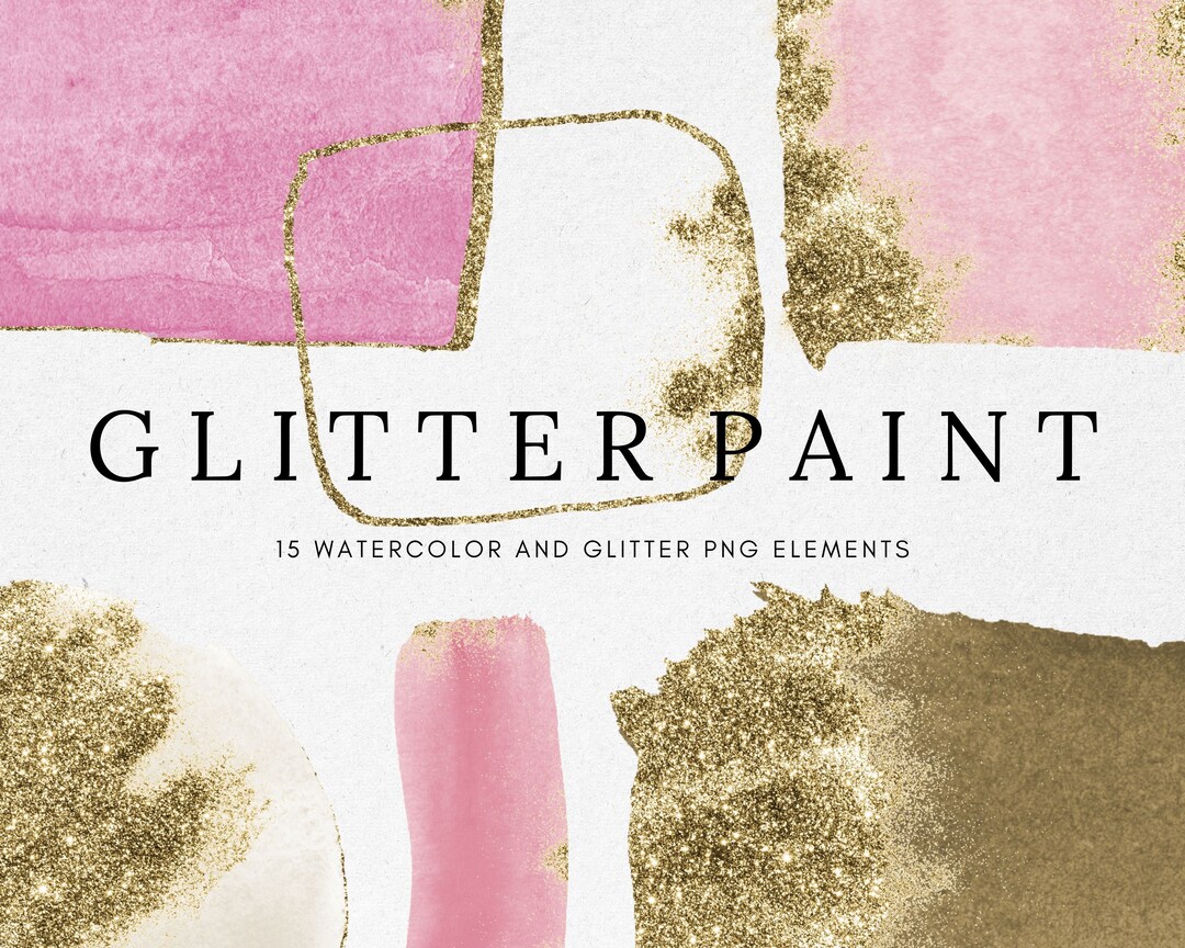 Pink Paint and Gold Glitter Brush Strokes, Bright Pink Paint Clip Art ...