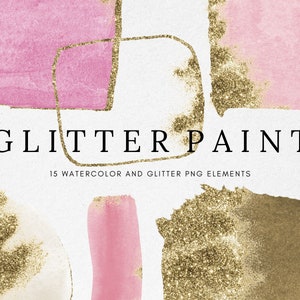 Pink Paint and Gold Glitter Brush Strokes, Bright Pink Paint Clip Art ...