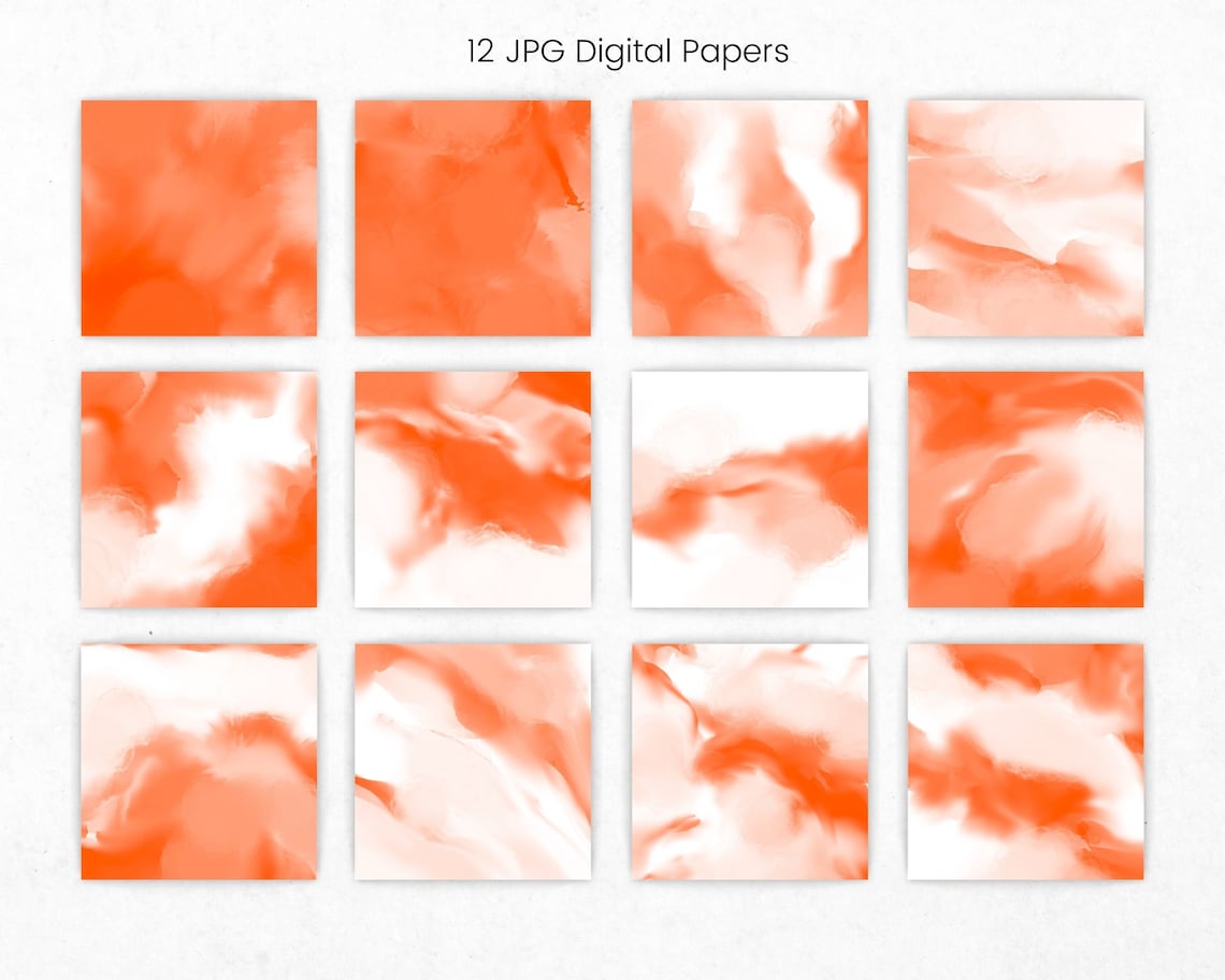 Watercolour Digital Paper, Orange Watercolor Washes Pattern, Background ...