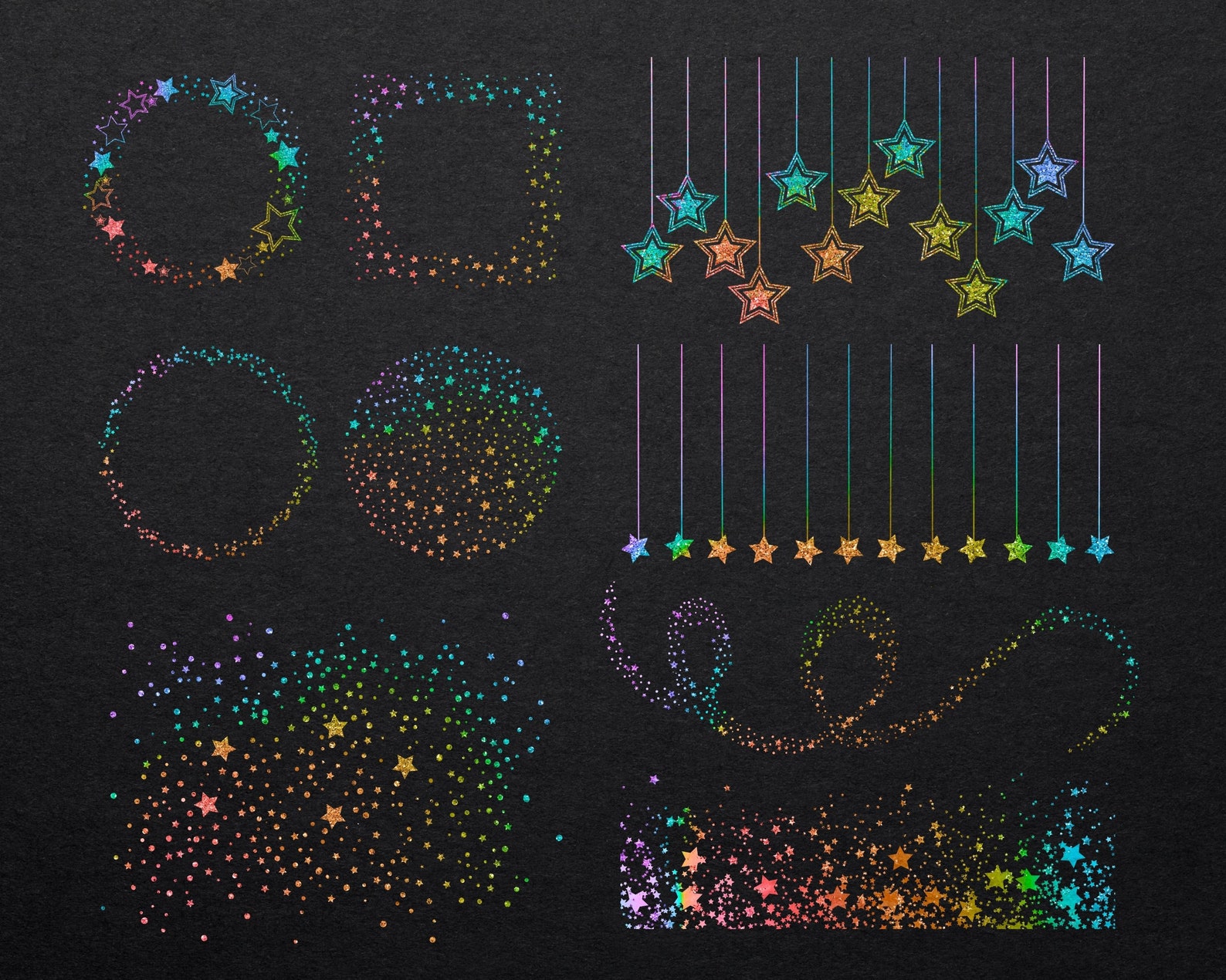 21 Rainbow Glitter Stars Clipart Set Rainbow Glitter Star - Etsy