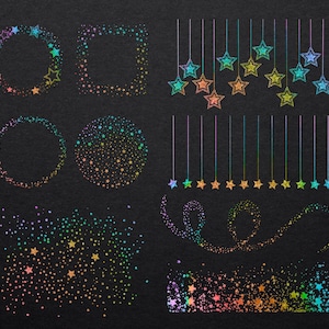 21 Rainbow Glitter Stars Clipart Set, Rainbow Glitter Star Frames and ...