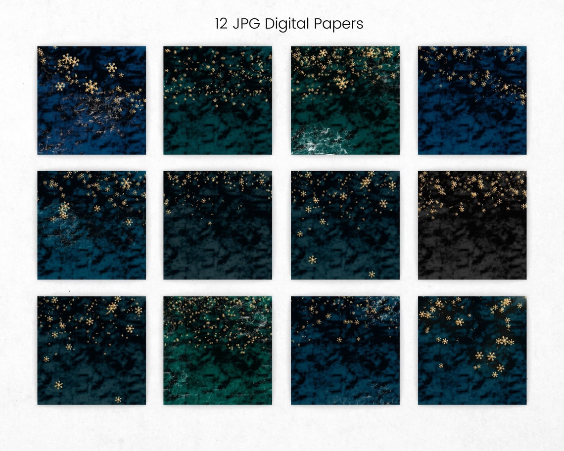 Falling Snowflake Digital Paper Gold Glitter Snowflakes Blue - Etsy