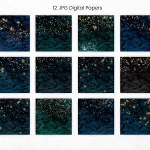 Falling Snowflake Digital Paper, Gold Glitter Snowflakes, Blue Winter ...