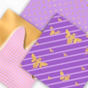 Bee Digital Paper, Purple Bee Printable Digital Scrapbooking, Gold ...