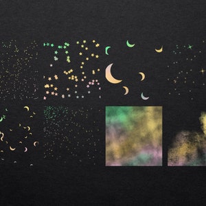 Pastel Stars and Moons Overlays, Rainbow Glitter and Foil Star Clipart ...