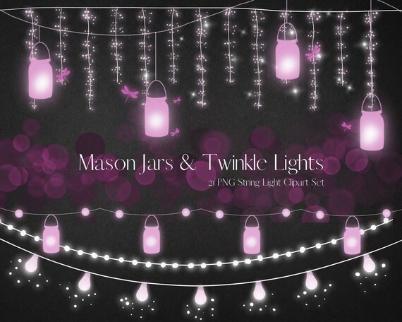 Pink Mason Jars String Lights Clipart Glow Fairy Light Clip | Etsy