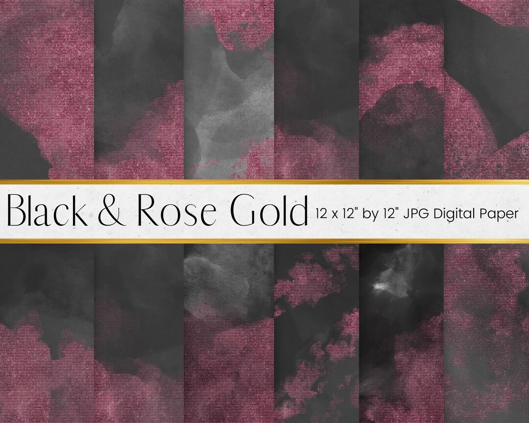 Black Watercolour and Rose Gold Mesh Digital Paper Pattern, Modern ...