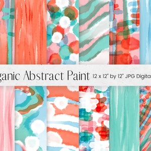 Organic Abstract Digital Paper Pattern, Red, Blue Abstract Shapes ...