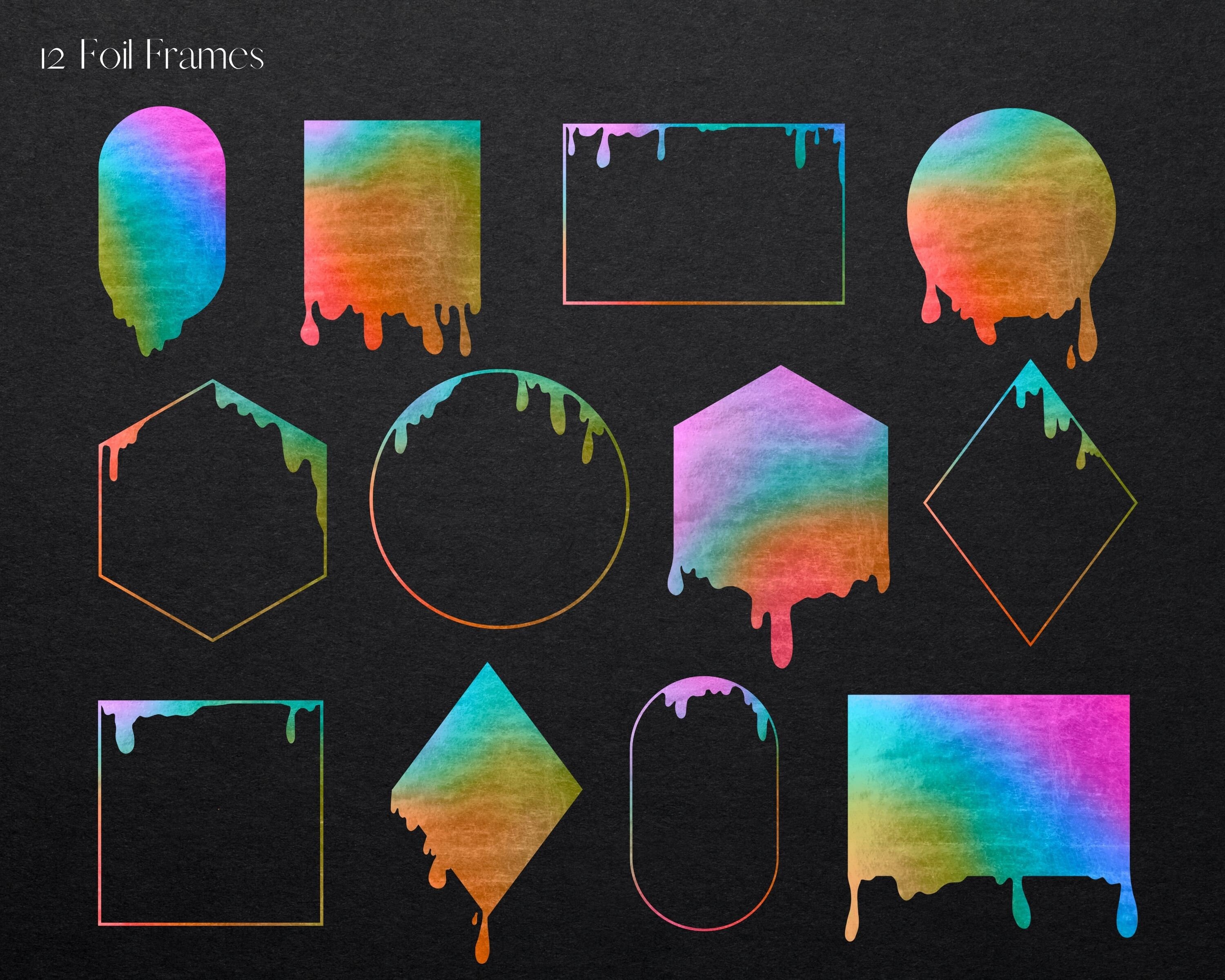 Rainbow Glitter and Foil Dripping Frame Clipart Glitter | Etsy