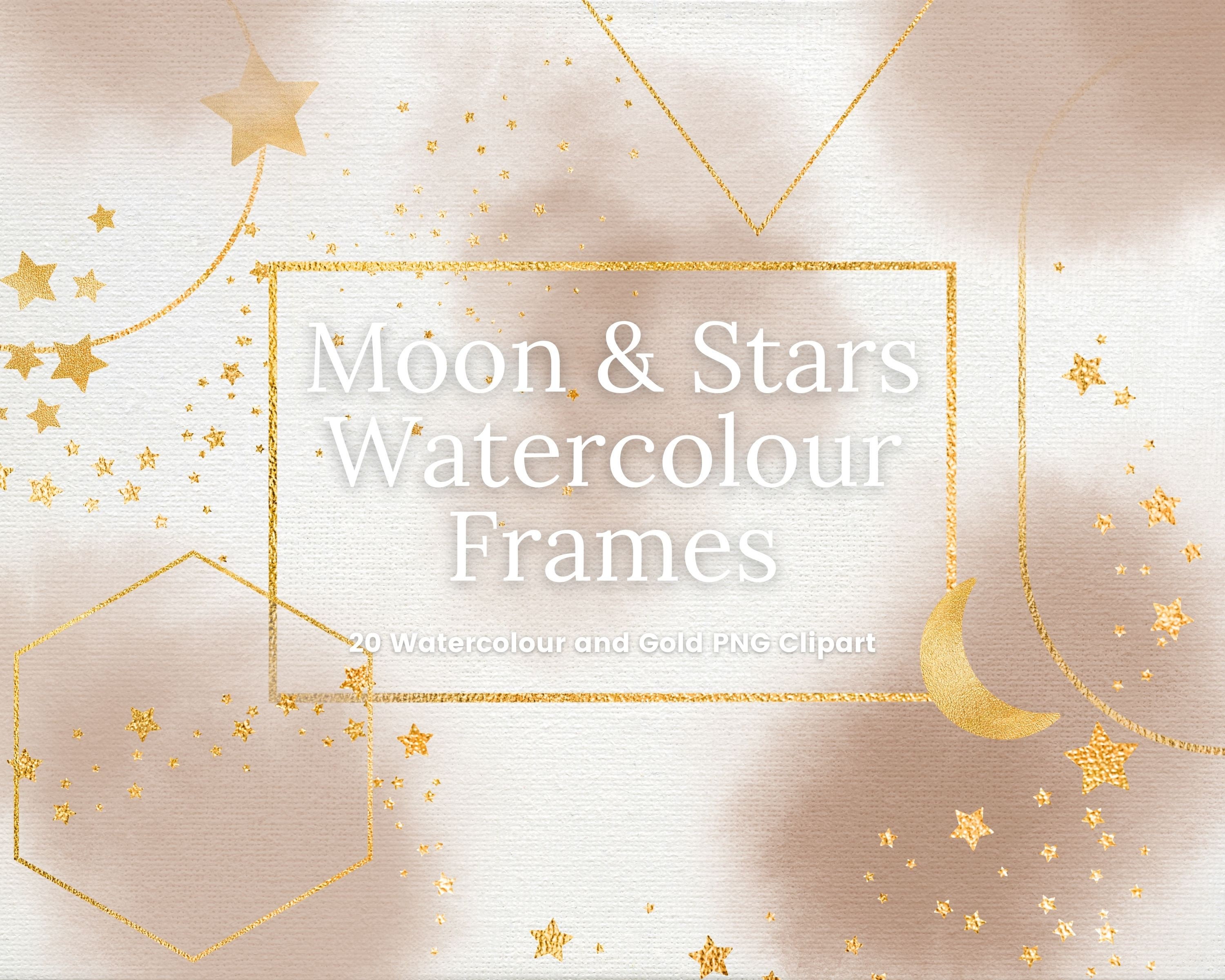Beige Watercolour and Gold Frame Clipart Gold Moon Star | Etsy
