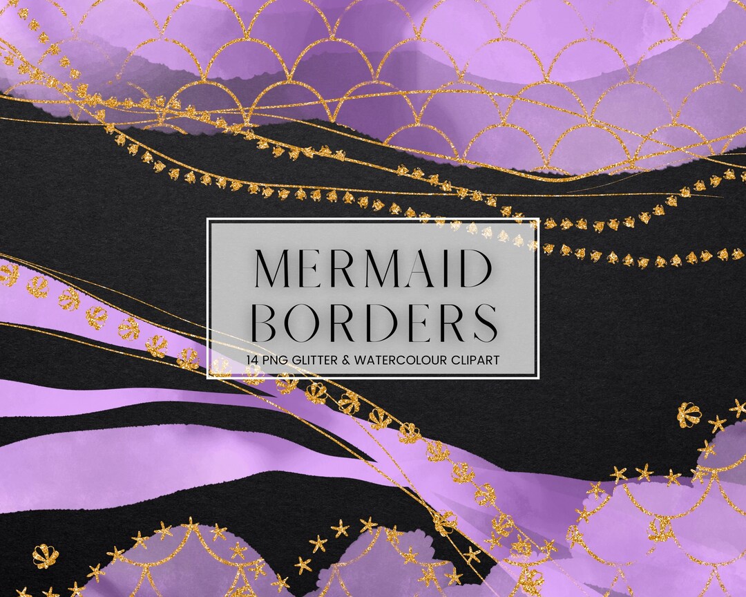 Mermaid Watercolour Border Clip Art,purple Watercolor Gold Glitter ...