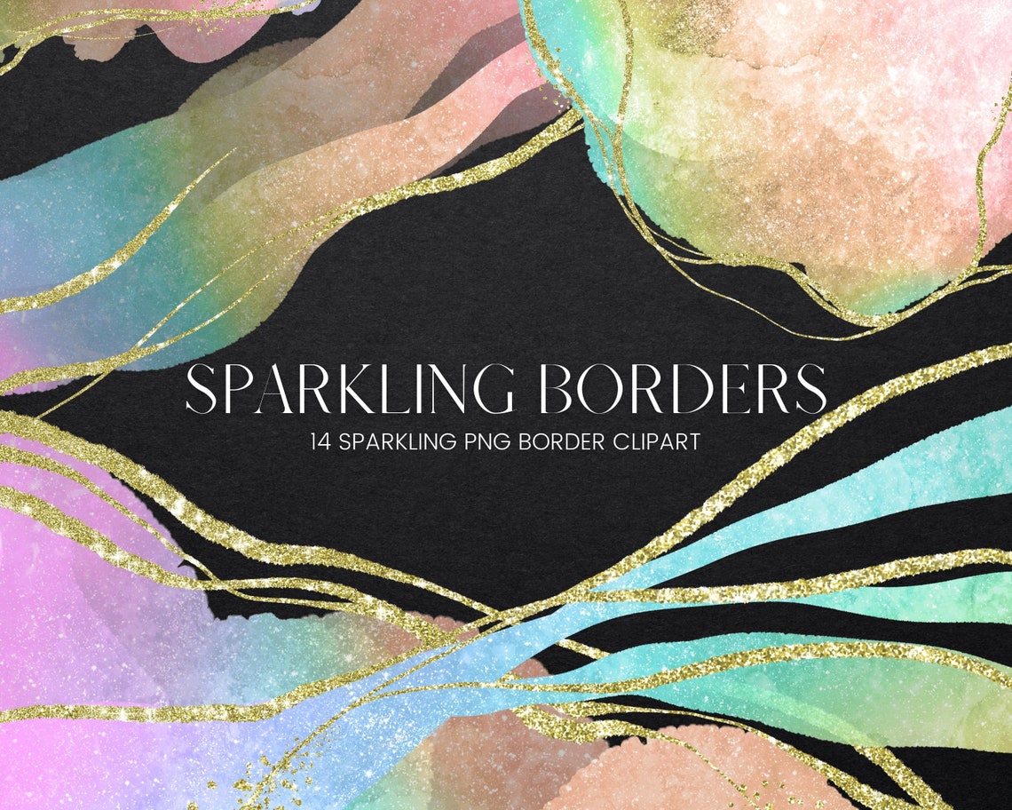 Sparkling Borders Clipart, Glowing Rainbow and Gold Glitter Border ...
