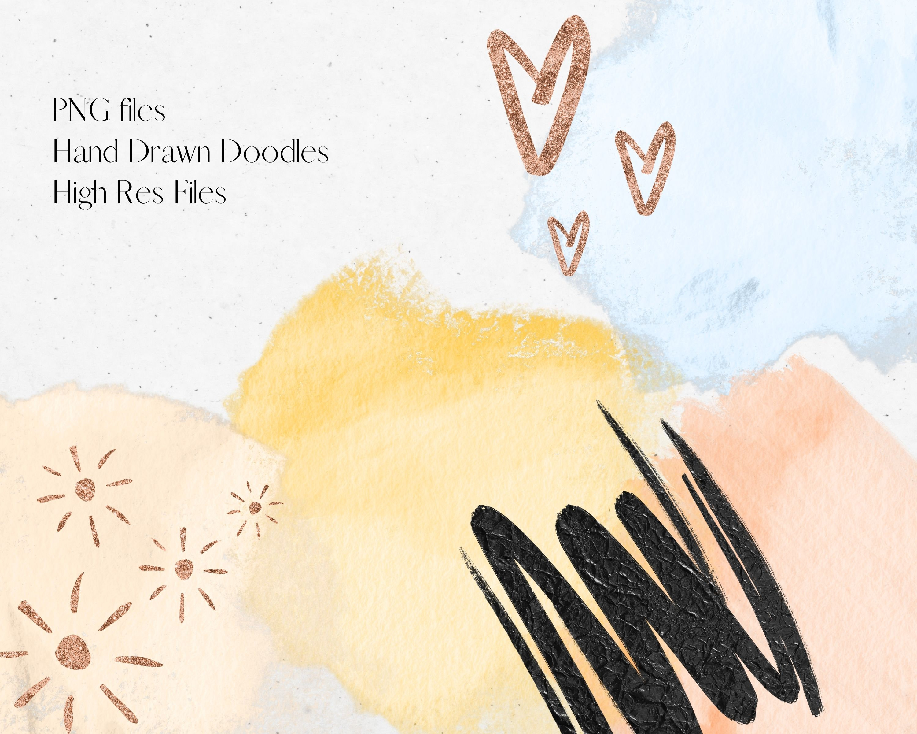 34 Colourful Paint and Glitter Doodle Clipart, PNG Blue Orange Beige ...