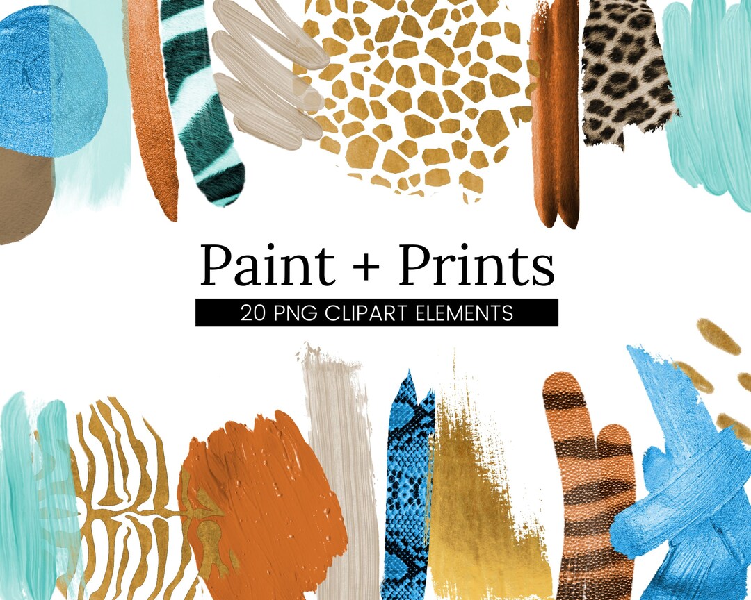 20 Safari Paint Brush Stroke Elements, Orange and Blue Clipart ...