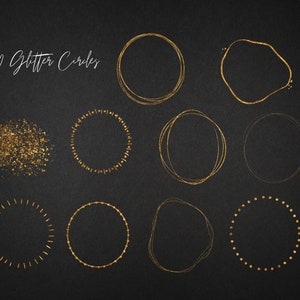 20 Rainbow Glitter Paint Clipart, Gold Glitter Circle Frames, Round ...