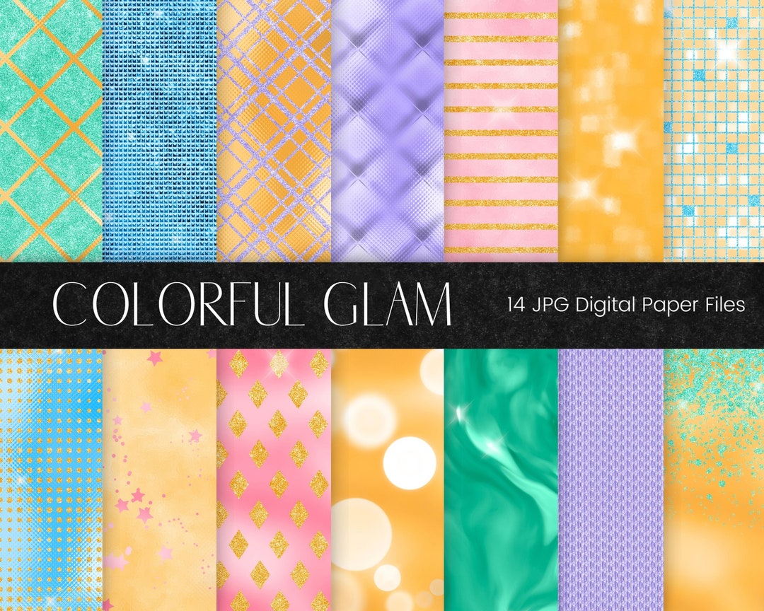Colorful Rainbow Gold Digital Paper, Foil Luxury Textures, Glitter ...