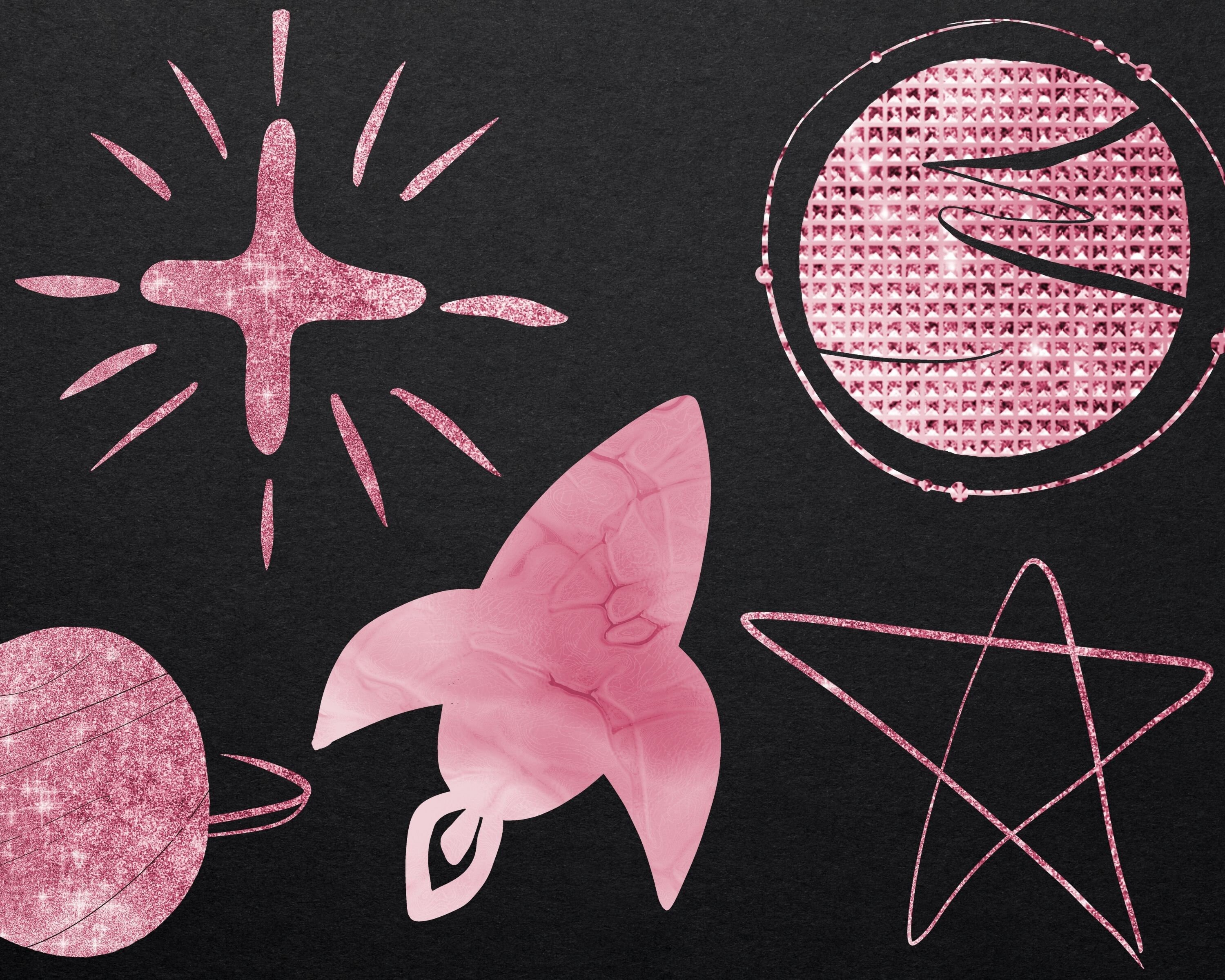 Rose Gold Galaxy Clipart, Sparking Pink Glitter Planets Moons Stars ...