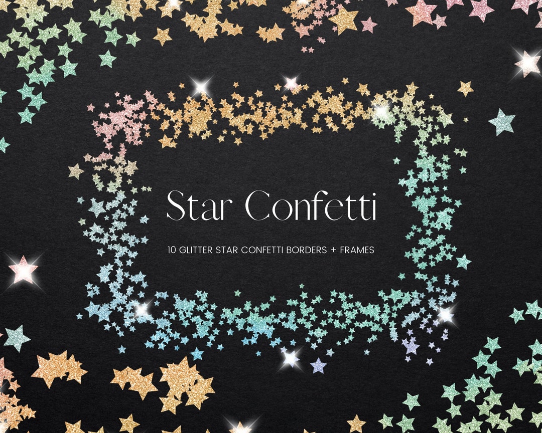 Rainbow Star Confetti Frames and Borders Clipart, Glitter Confetti ...