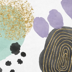 Modern Abstract Shapes Clipart, PNG Purple, Green, Gold Glitter Shape ...