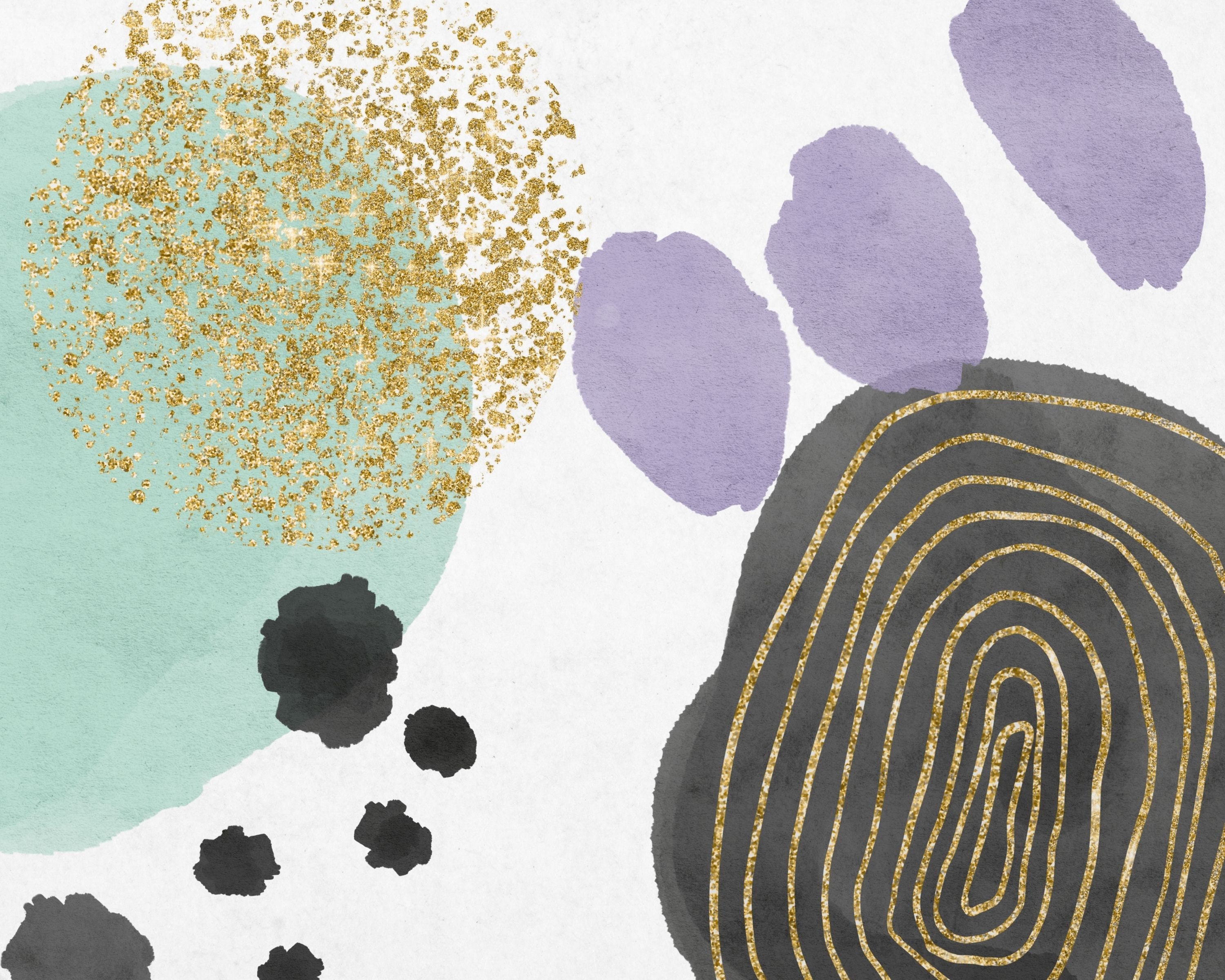 Modern Abstract Shapes Clipart, PNG Purple, Green, Gold Glitter Shape ...