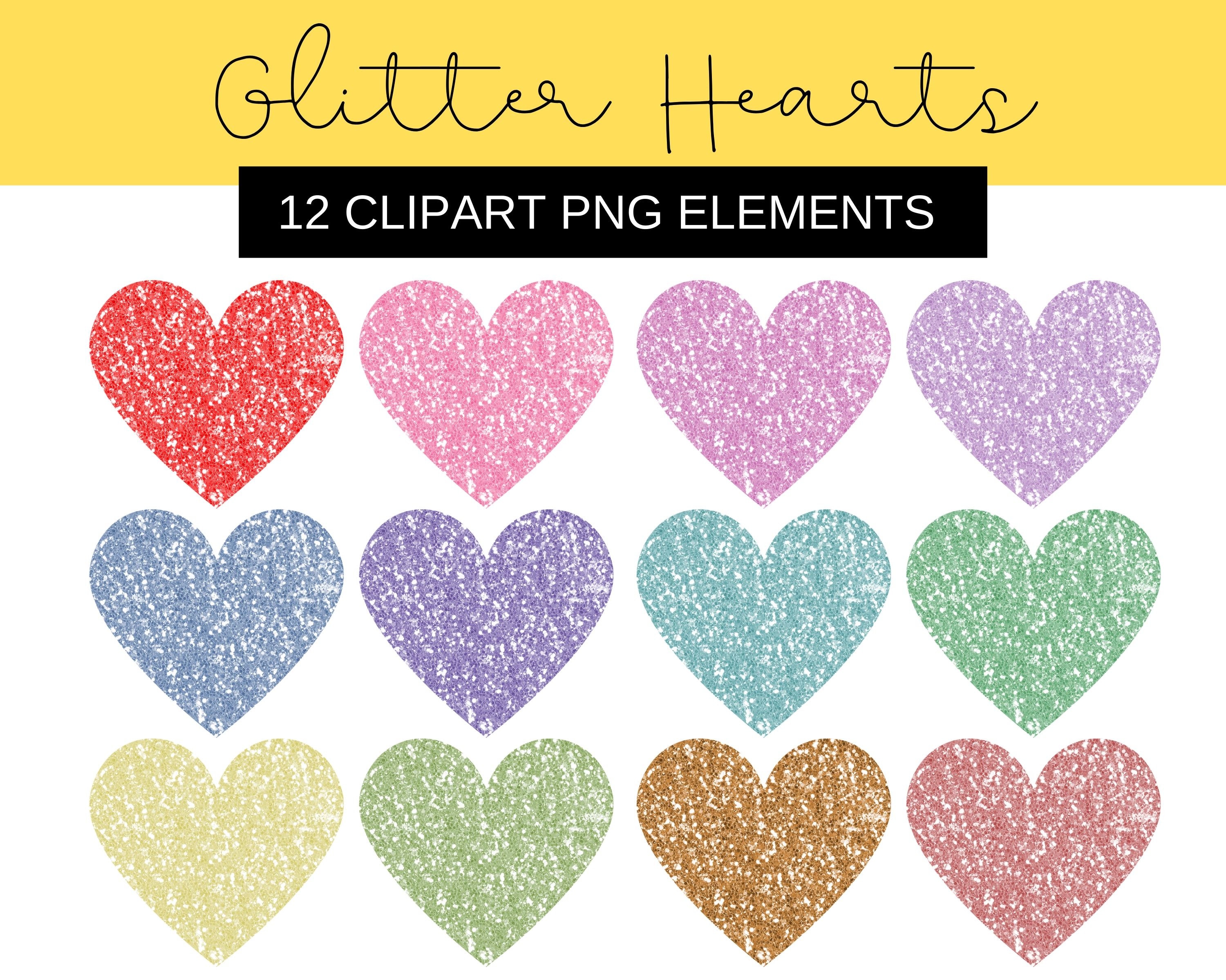 12 Glitter Heart Clipart PNG Files Pink Blue Green Gold - Etsy