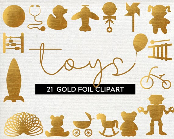 20 Gold Foil Children Toys Clipart Digital Baby Shower Kids | Etsy