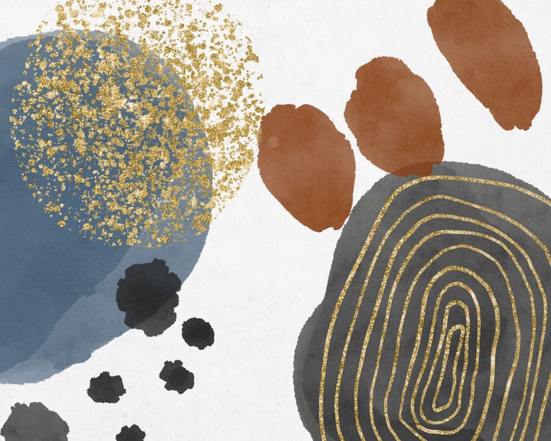 Modern Abstract Shapes Clipart PNG Brown Blue Gold Glitter | Etsy