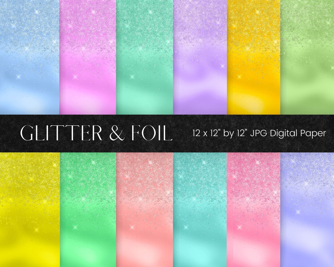 Colourful Falling Glitter Digital Paper, Pink Blue Green Digital ...