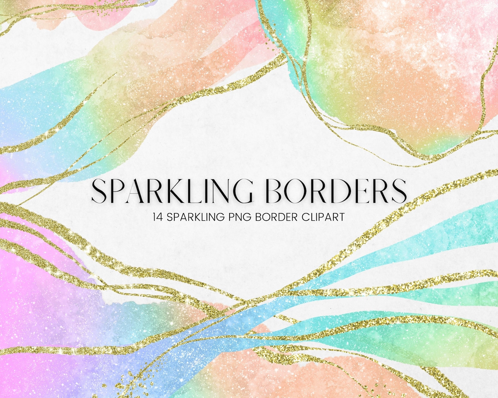 Sparkling Borders Clipart, Glowing Rainbow and Gold Glitter Border ...