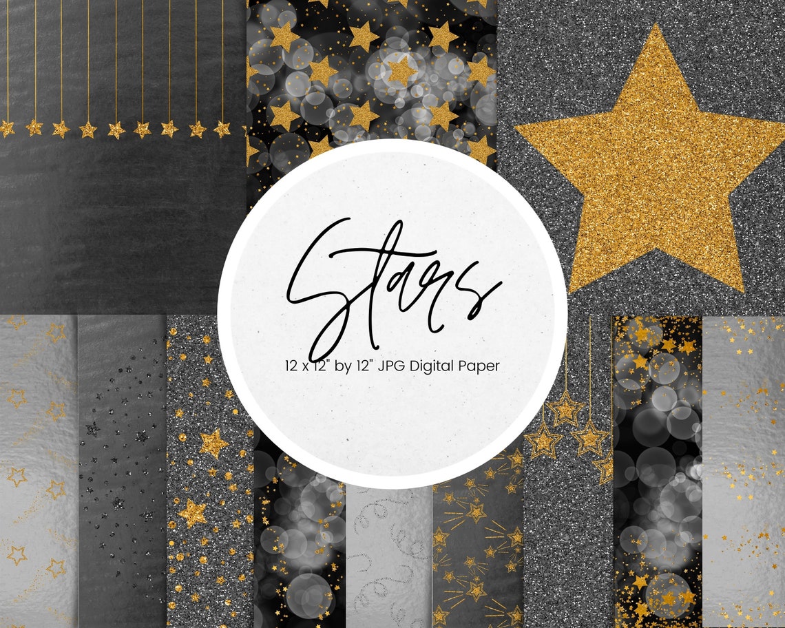 Black and Gold Glitter Star Digital Paper Black Foil Stars - Etsy