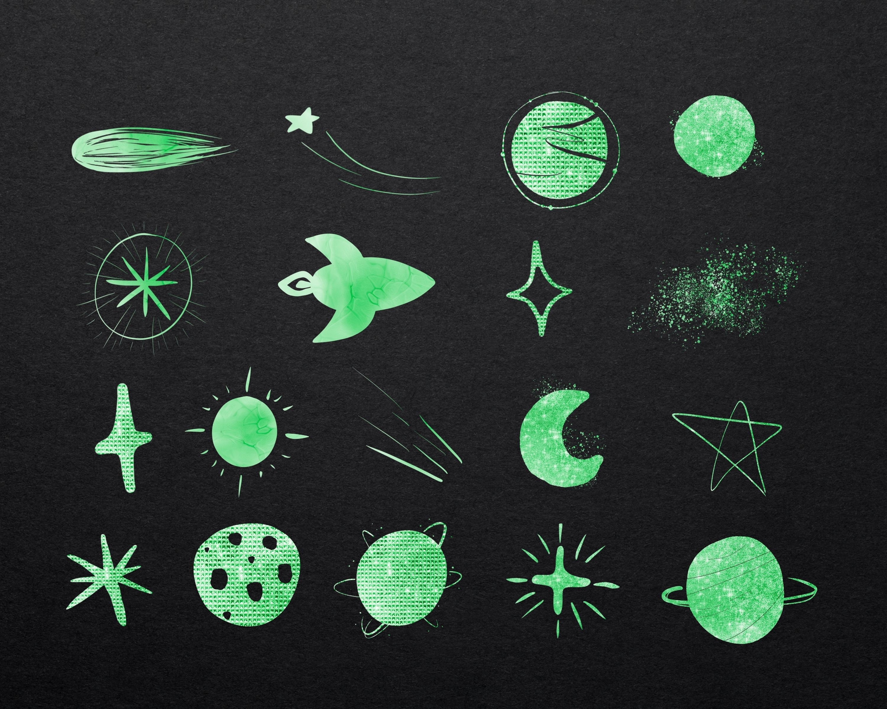 Green Galaxy Clipart Sparking Green Glitter Planets Moons | Etsy