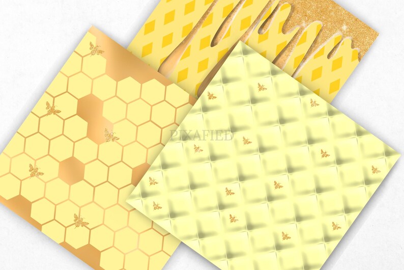 Bee Digital Paper, Yellow Bee Printable Digital Scrapbooking, Gold ...