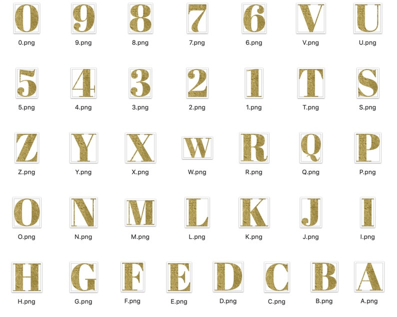 GOLD FOIL ALPHABET Digital Clipart Letters Numbers Printable | Etsy