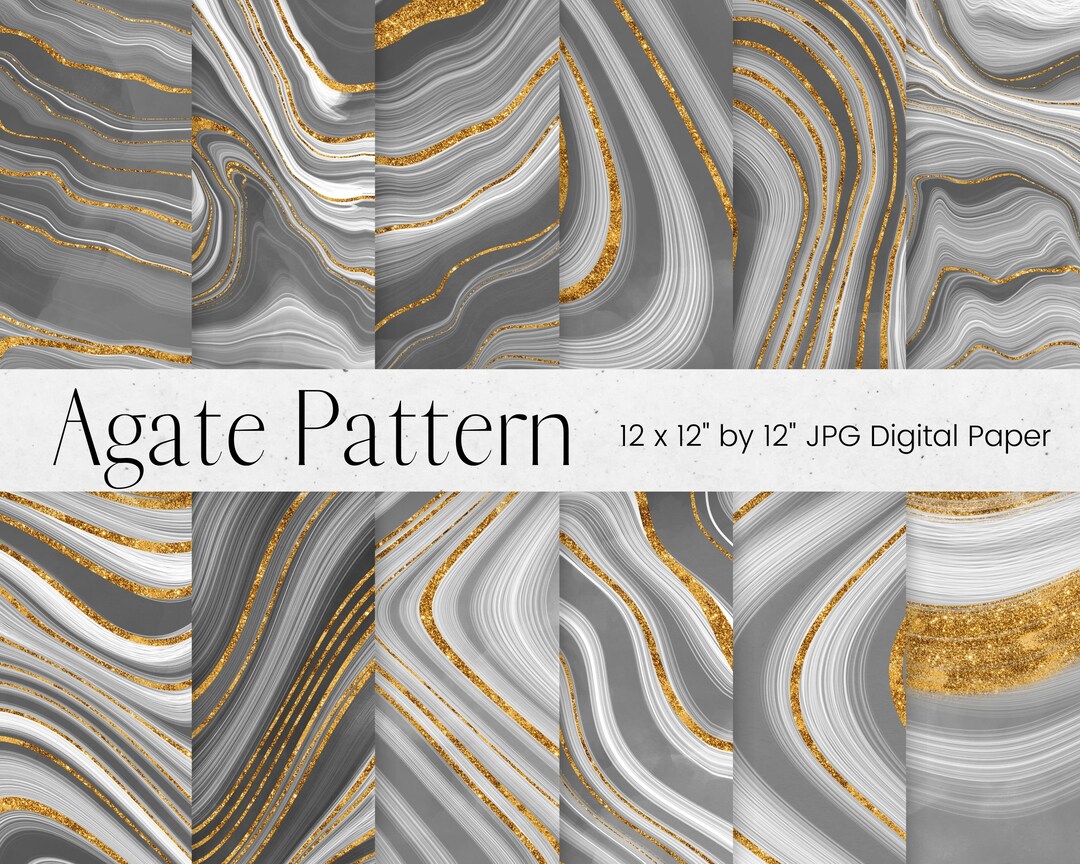 Black Agate Digital Paper, Gold Glitter and Agate Pattern Background ...