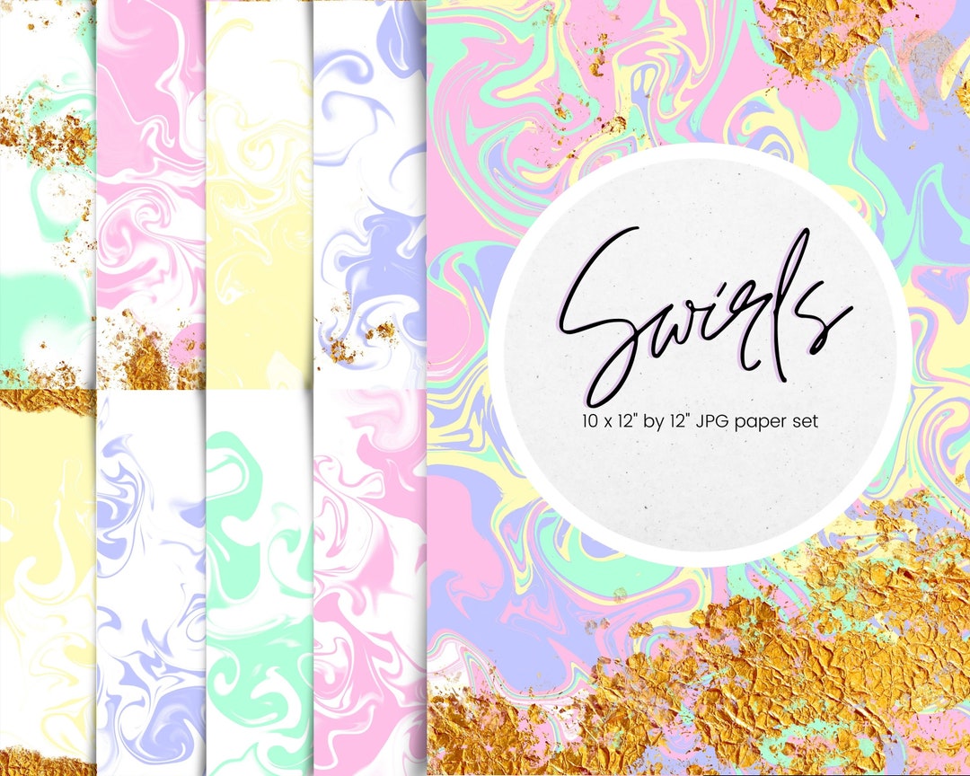 Pastel Watercolour Swirls Digital Paper, Pink, Green, Yellow, Blue ...