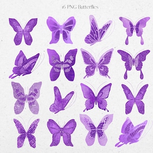 Purple Butterfly Clipart, Foil and Glitter Butterflies, PNG Butterfly ...