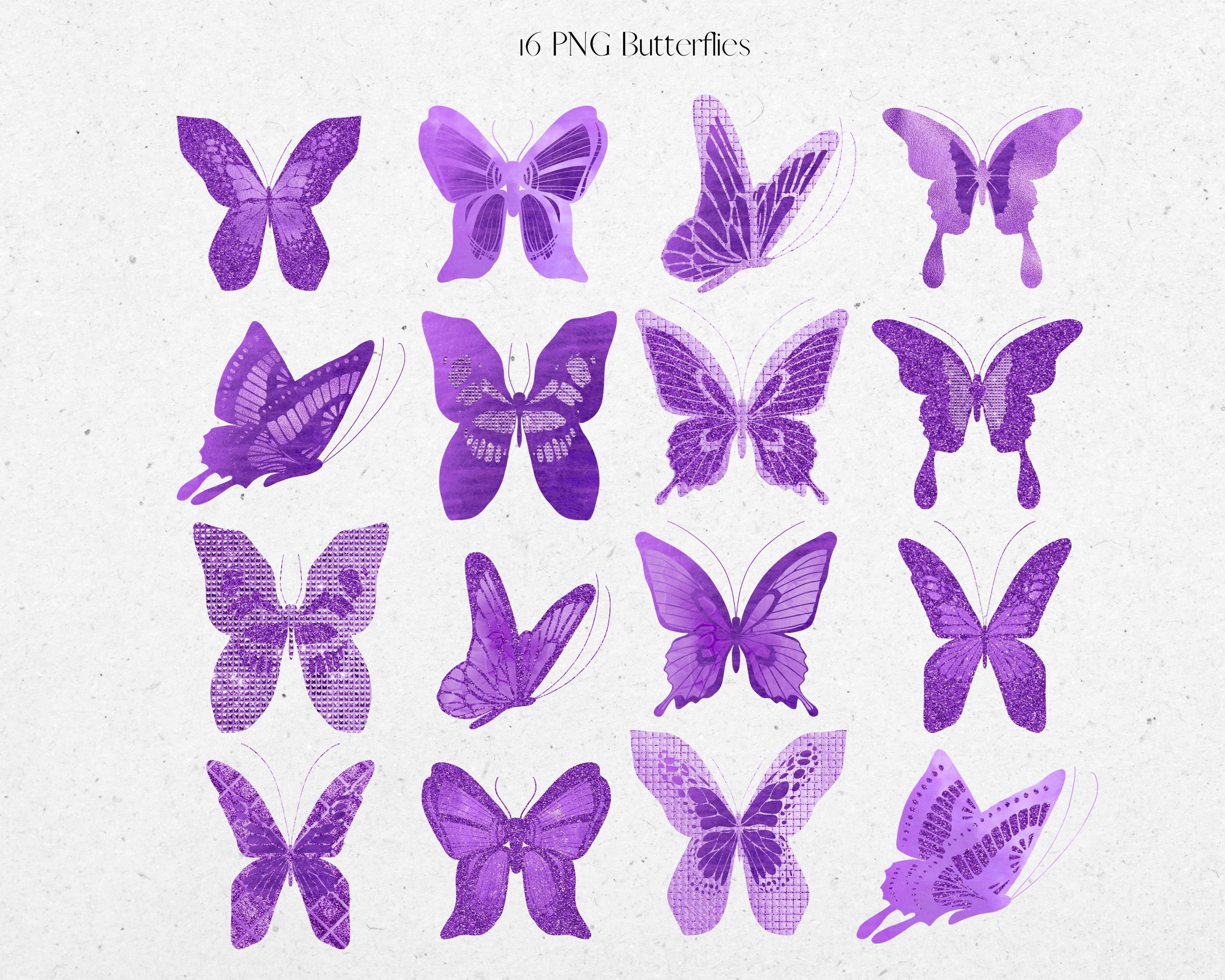 Purple Butterfly Clipart Foil and Glitter Butterflies PNG - Etsy