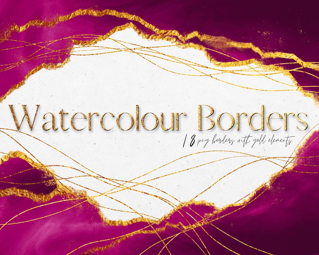 18 Gold and Pink Watercolour Border Clipart, Gold Brushstrokes Borders ...