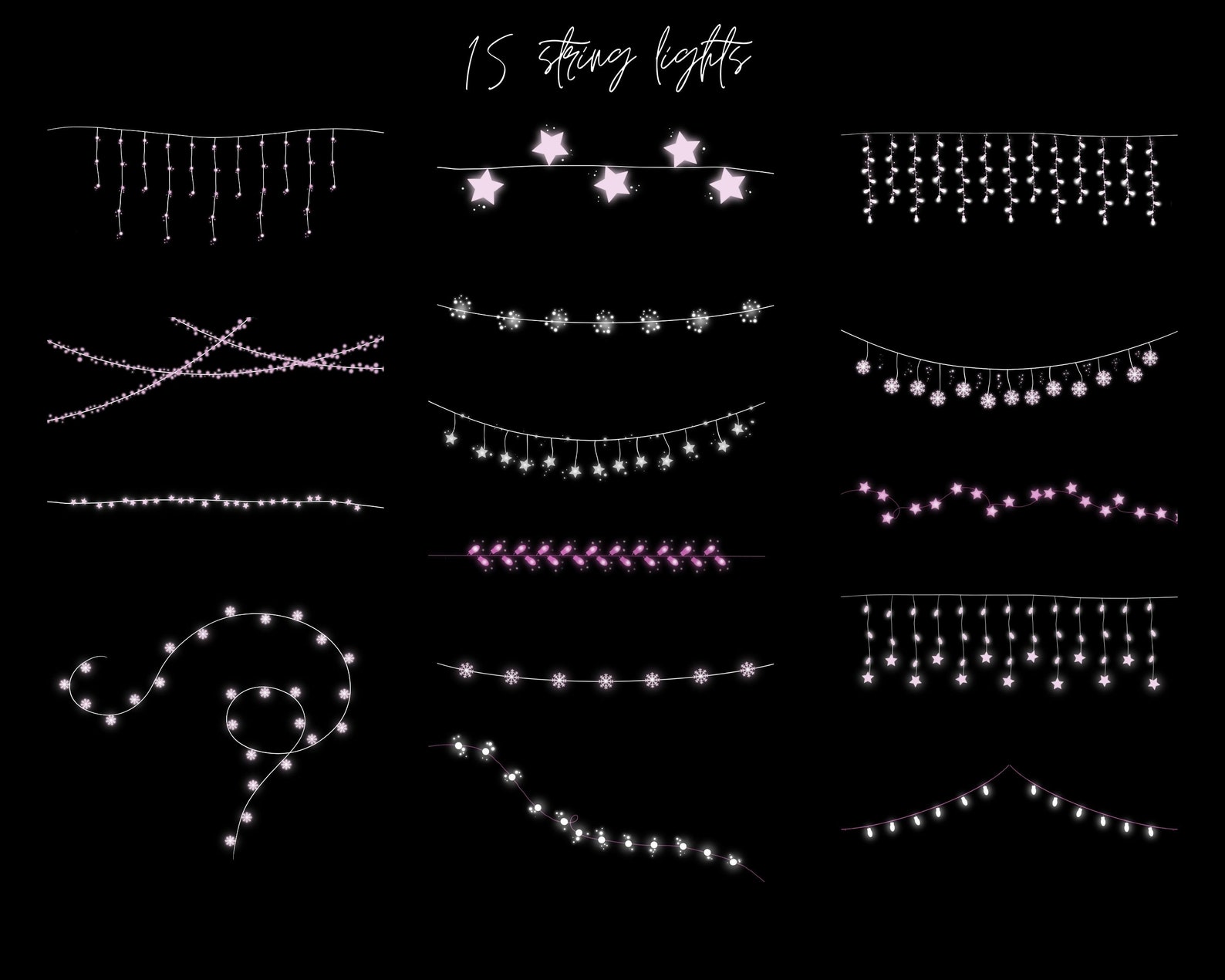 Pink Winter String Lights Clipart Glow Fairy light Clip Art | Etsy