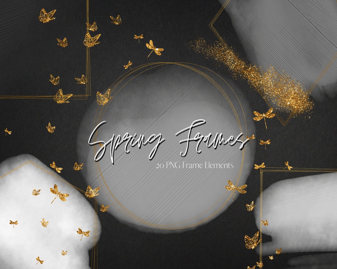 Butterfly and Dragonfly Spring Frame Clipart, Gold Frame Clip Art ...