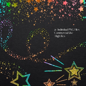 21 Rainbow Glitter Stars Clipart Set, Rainbow Glitter Star Frames and ...