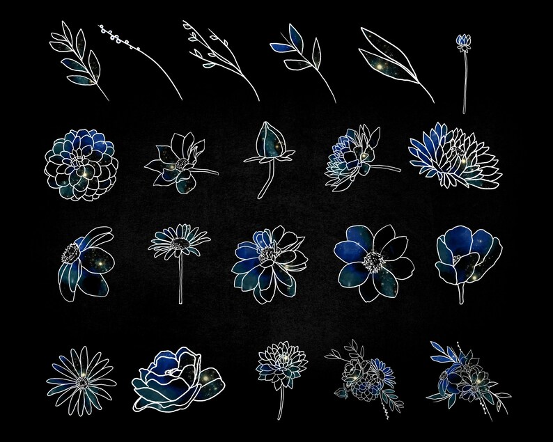 Galaxy Watercolour Flowers Clipart Galaxy Floral PNG - Etsy