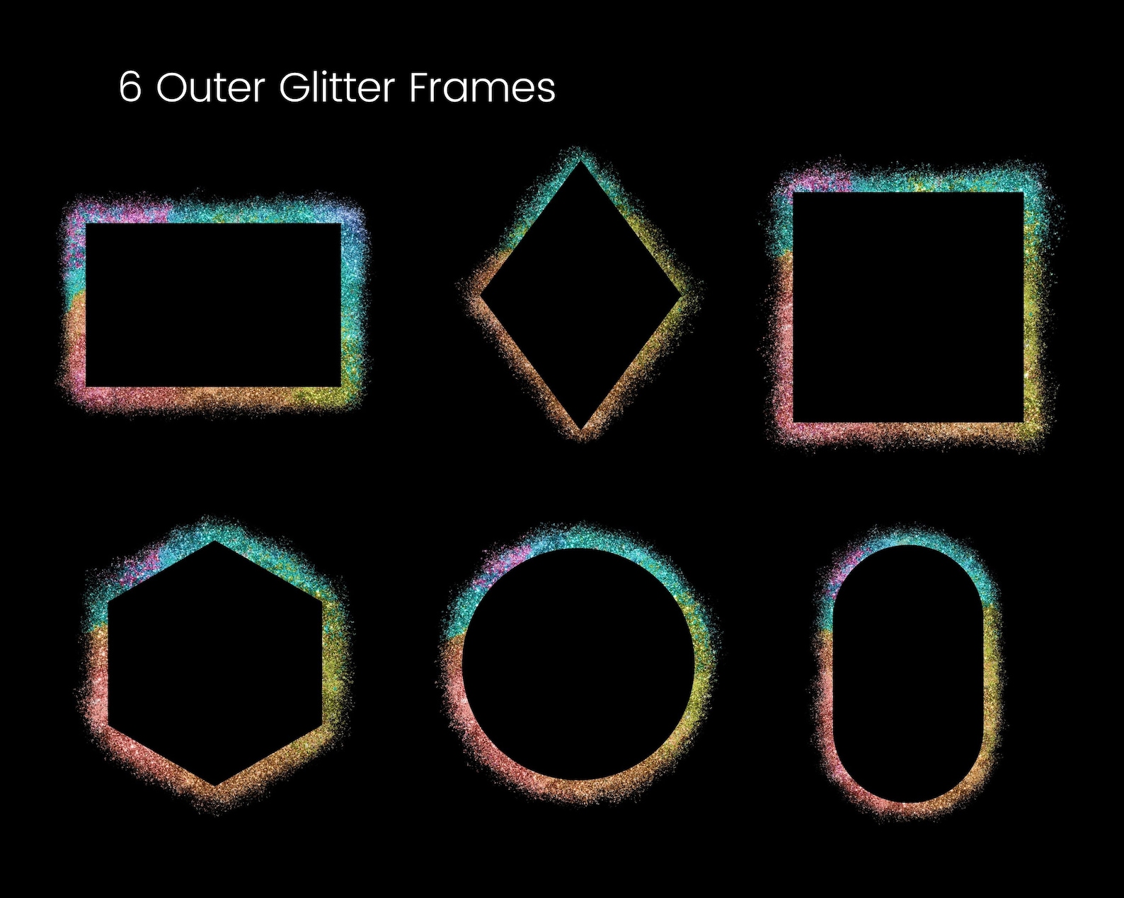 Rainbow Glitter Frame Clipart Set Glitter Border Elements - Etsy