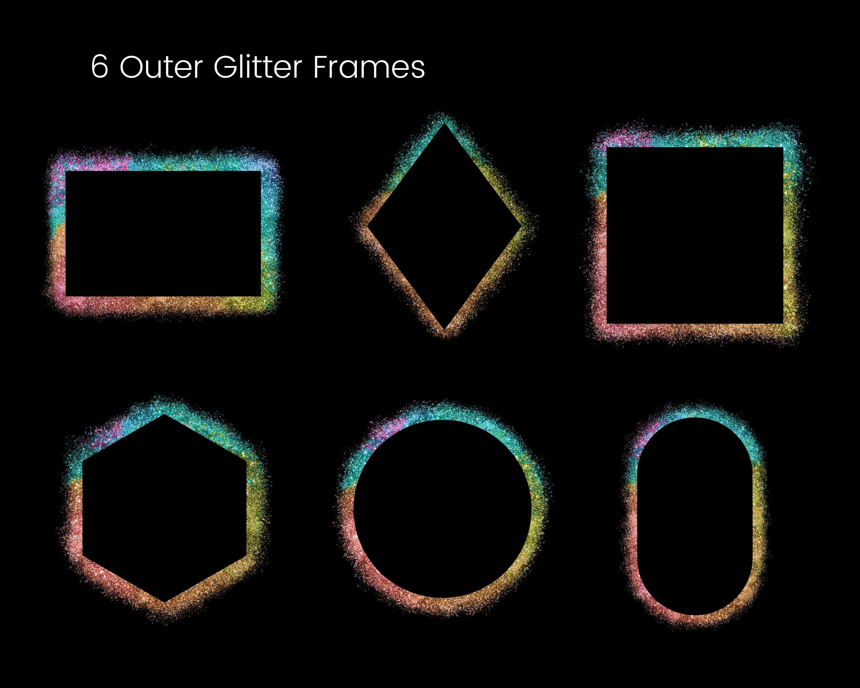 Rainbow Glitter Frame Clipart Set Glitter Border Elements - Etsy