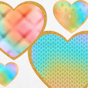 Glam Heart Clipart, Sparkling Rainbow Glitter Love Heart Clip Art, Gold ...